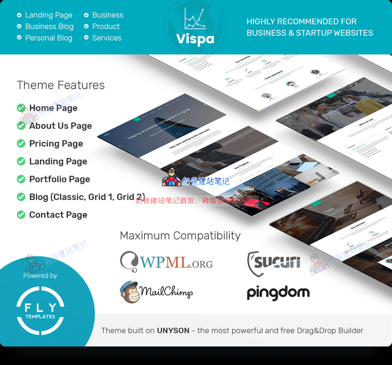 [正版主题] Vispa，一款适用于工作室、业务咨询的企业主题下载 – 奶爸建站笔记